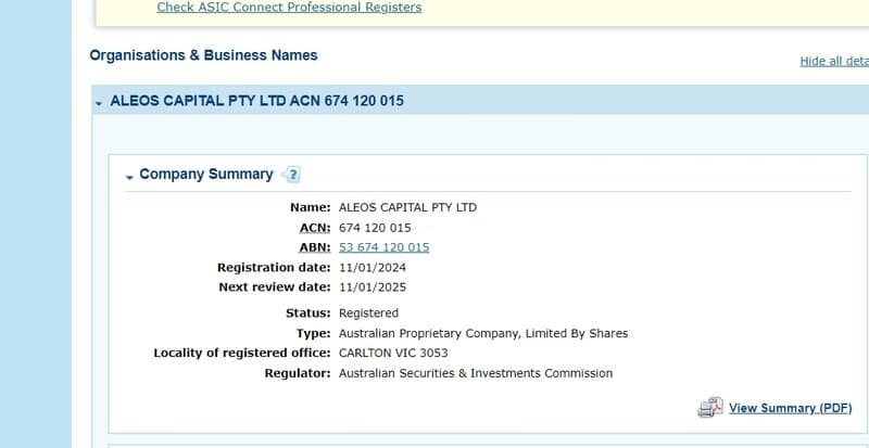 ALEOS CAPITAL PTY LTD